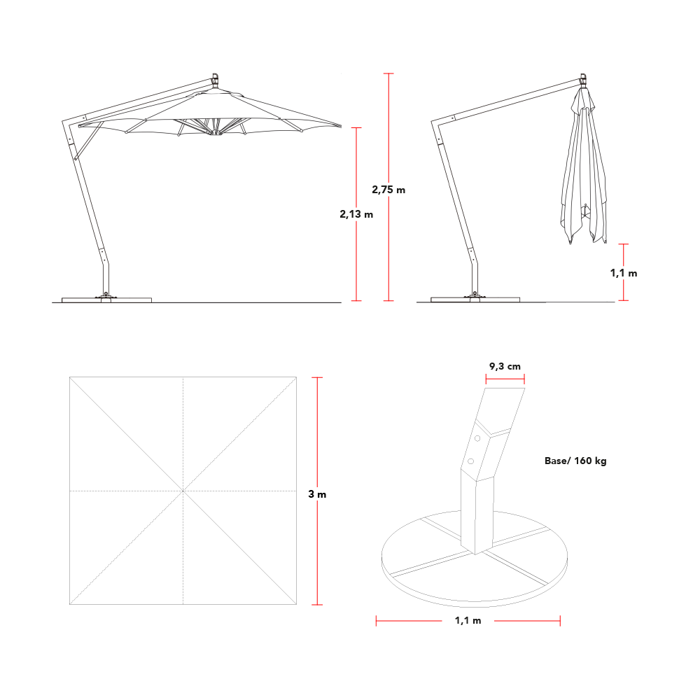 Quitasol Lateral Milano 3x3 Negro – Deco Exterior